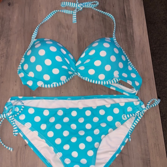 Swim | Blue Polka Dot Bikini 34c Top Size 6 Bottom | Poshmark
